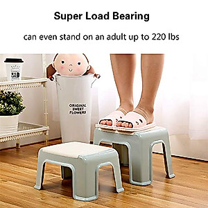 Step Stool ABS Plastic Stools, Adults Simple Style Stool Anti-Slip with Strong Bearing Stool for Home, Office, Kindergarten - White with Blue