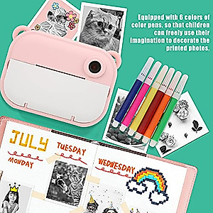 Vbestlife Kids Instant Print Digital Camera, 2.4'' IPS Screen Rechargeable Camera Digital Creative Print Camera with Multiple Functions, for Birthday Gifts