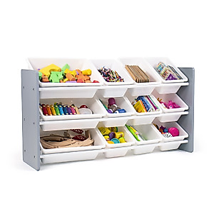 Humble Crew Made for Me Kids Toy Storage Organizer with 12 Storage Bins, Grey/White