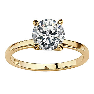 PalmBeach Yellow Gold-Plated or Sterling Silver Round Cubic Zirconia Solitaire Engagement Ring Size 8