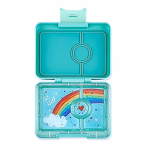 Yumbox Snack Box - 3 Compartment Leakproof Bento Lunch Box for Kids (Tropical Aqua with Rainbow Tray)