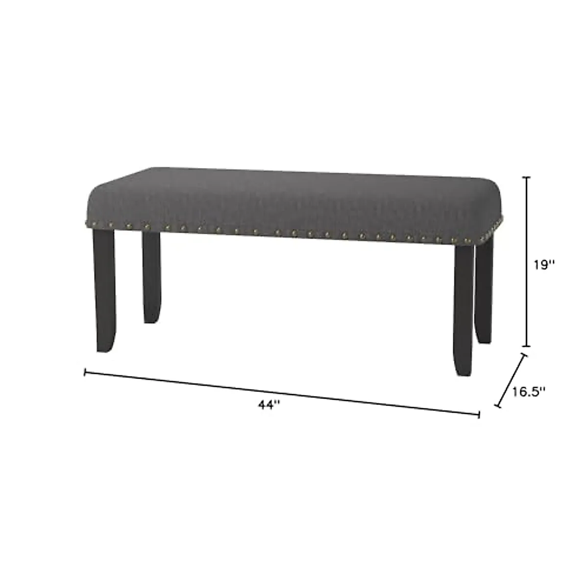 Roundhill Furniture Biony Fabric Dining Bench with Nailhead Trim, Grey
