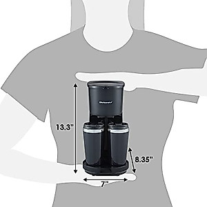 Elite Gourmet EHC116 Dual Drip Double Coffee Maker Brewer Includes Two 14 Oz Stainless Steel Interior Thermal Travel Mugs, Compatible with Coffee Grounds, Reusable Filter, Black, 28 ounce