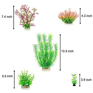 QUMY Aquarium Plants Artificial Plastic Fish Tank Plants Decoration Set for All Fish 5 PCS