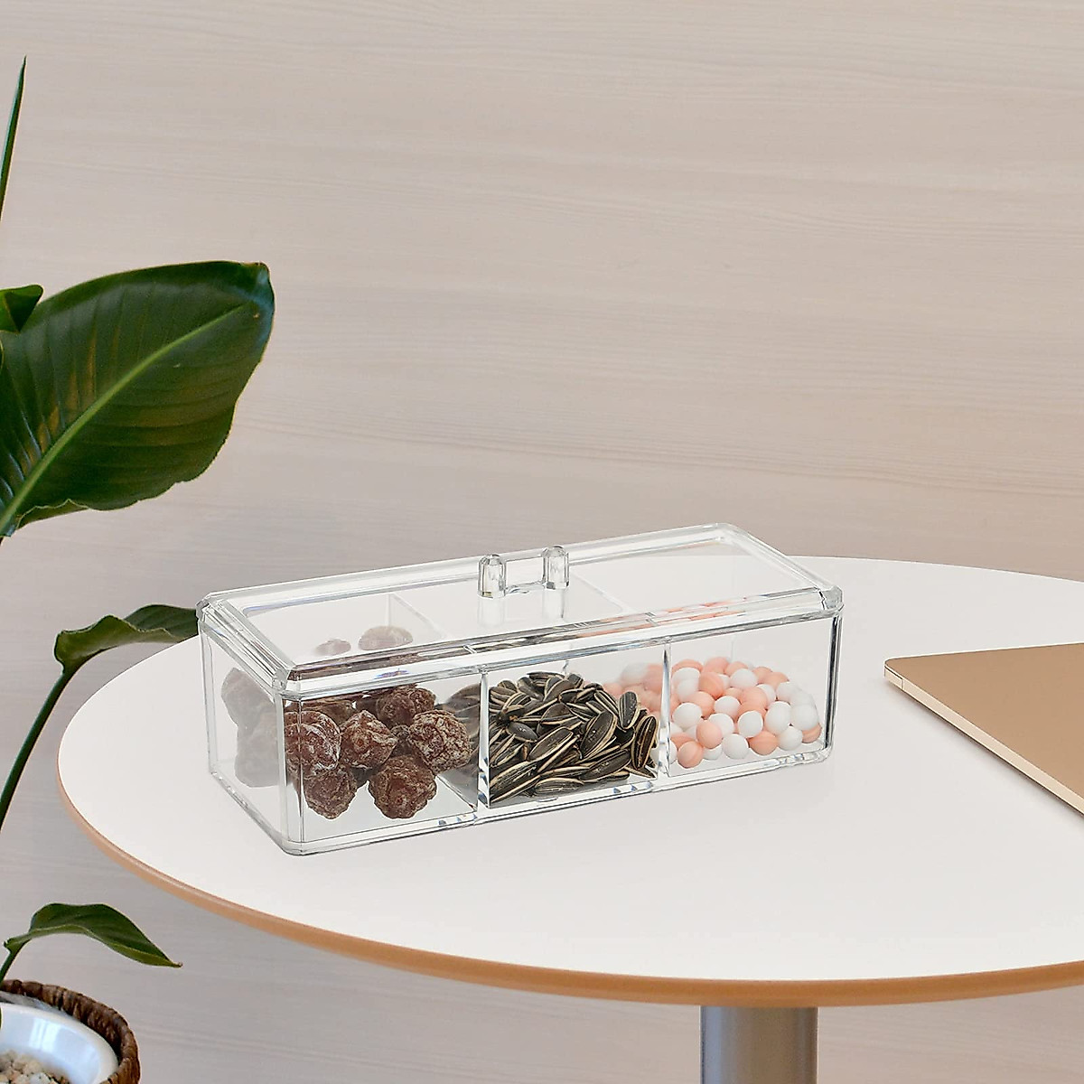 dedoot Plastic Drawer Organizer, Clear Acrylic Vanity Desk Storage and Organizer, 3 Compartment Make Up Holder with Lid Bathroom Display Storage Container for Jewelry, Small Items, 9.17x3.7X3.46 Inch