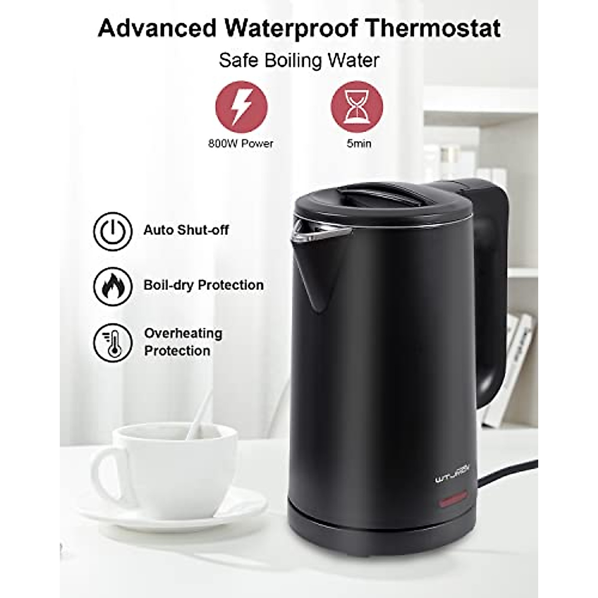 0.8L Electric Kettle Stainless Steel, 800 Watts Small Electric Kettle Fast Boil Auto Shut-off, Portable Water Boiler for Small Kitchen, Business Trip and More