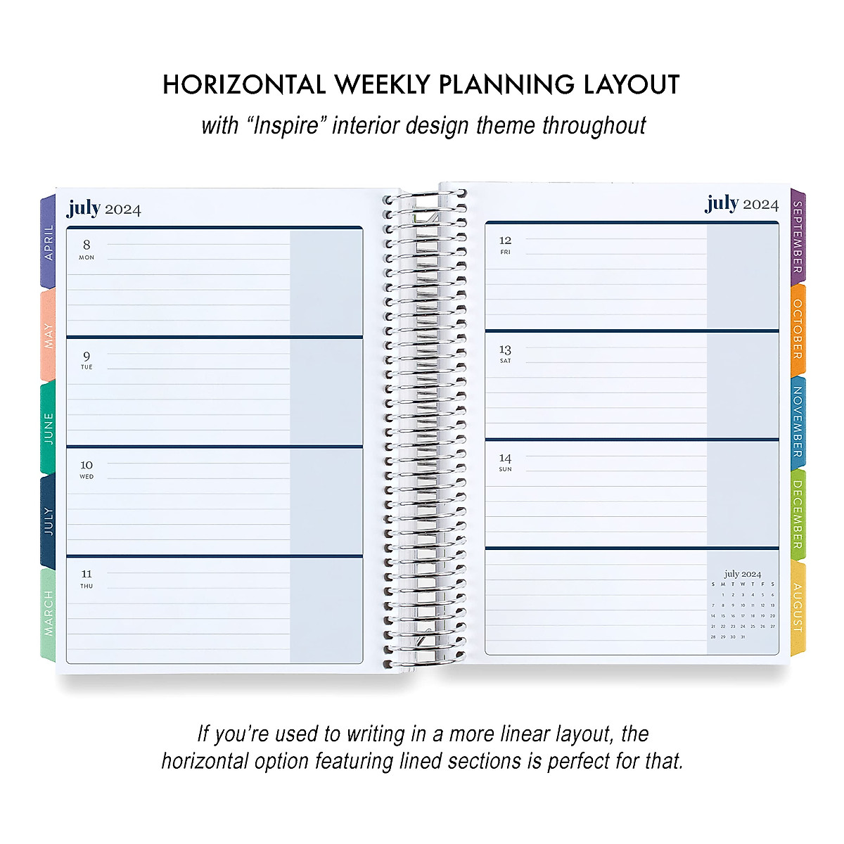 A5 Platinum Spiral Coiled Life Planner (July 2023 - June 2024) - 2023 Layers Colorful Classic Cover + Wildflowers Interior Pages. Horizontal Weekly & Monthly Agenda By Erin Condren
