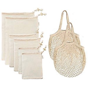 ECOTREES Reusable Produce Bags, Organic Cotton Mesh Grocery Bags, Eco-friendly Foldable Washable Cotton Grocery Bags with Drawstring Lock for Shopping & Storage. Tare Weight Tag(8 PACK)