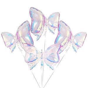 Deermon Iridescent Crystal Jumbo Girl Bowtie Balloons, Transparent Rainbow Lovely Mouse Party Bowknot Foil Balloons For Bridal Shower Birthday Wedding Gender Reveal Party Baby Shower Decoration