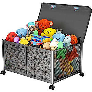 PHINOX Toy Box Storage, Toy Chest Toy Organizers and Storage Bins, Large Toy Box for Boys Girls, 70L Toy Storage Organizer with Wheels, Collapsible Metal Kids Toy Storage for Nursery, Playroom,1 Pack