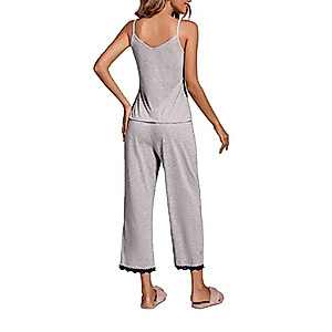 LYANER Women's Pajamas Set V Neck Sleeveless Cami Top with Pants PJ Sets Sleepwear Grey Medium