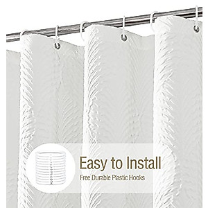 Gibelle White Shower Curtain for Bathroom, 3D Embossed Textured Fabric Shower Curtain, Modern Farmhouse Chic Soft Cloth Shower Curtain Set with Hooks, 72x72