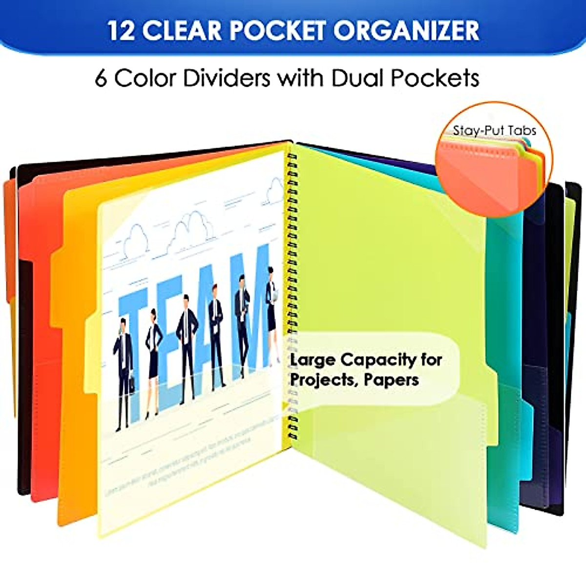 KTRIO 12 Pocket Poly Project Organizer - Durable Multi-Pocket Folder