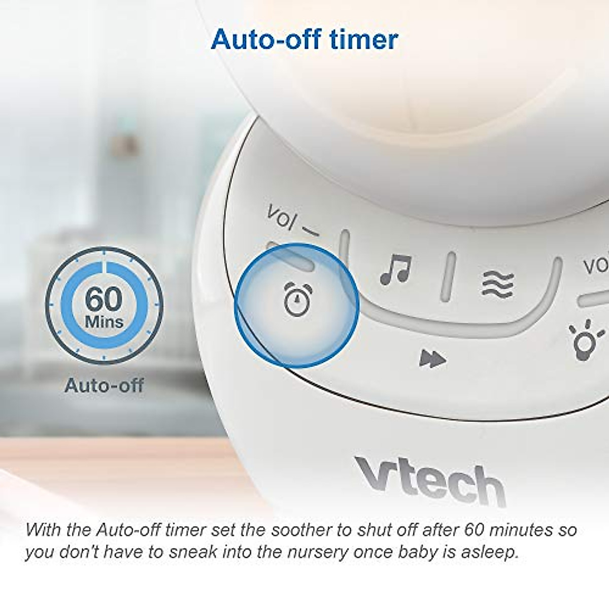 VTech BC8211 Myla The Monkey Baby Sleep Soother with a White Noise Sound Machine Featuring 5 Soft Ambient Sounds, 5 Calming Melodies & Soft-Glow Night Light, 1 Count (Pack of 1)