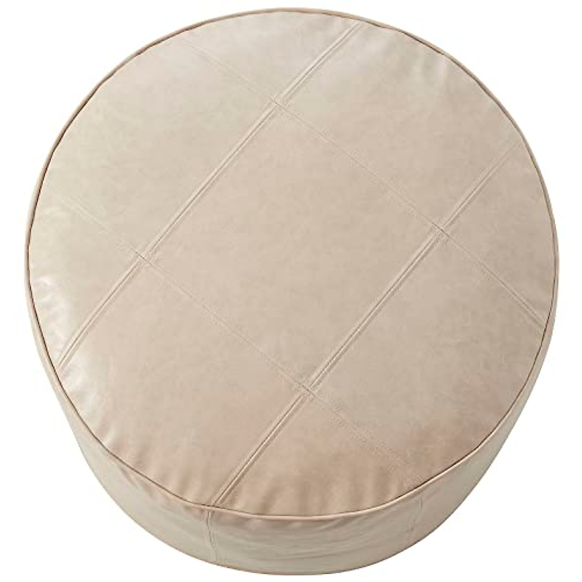 Ornavo Home Faux Leather Unstuffed Round Boho Moroccan Pouf Ottoman, Floor Footrest Cushion for Living Room - Beige