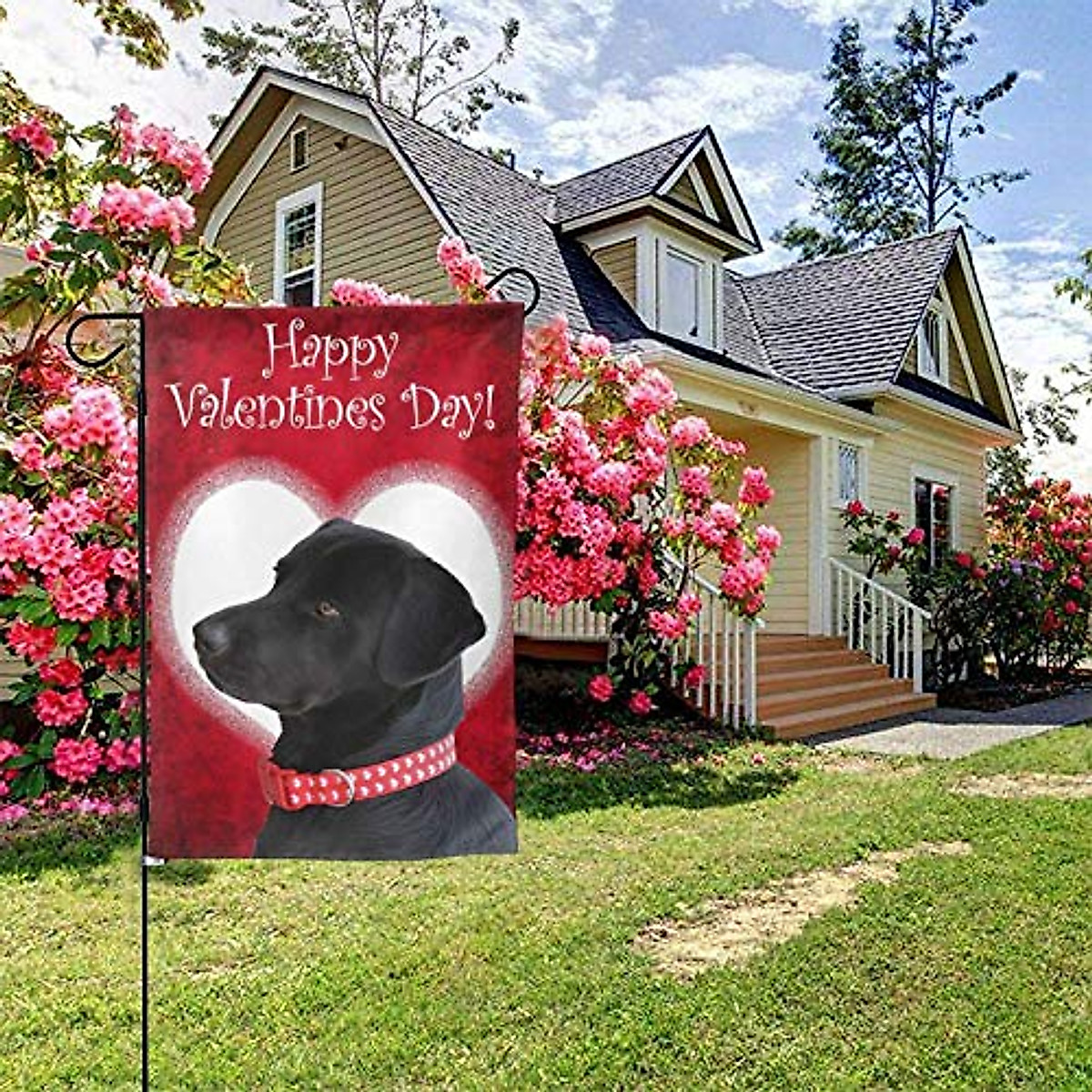 Happy Valentines Day Cute Black Labrador Dog Gift Lab Seasonal Family Double Sided Garden Flag Outdoor Funny Decorative Flags For Garden Yard Lawn Decor Gift 12 X 18 Inch