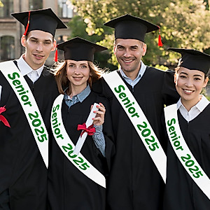 4Pcs White Senior 2025 Sash with Green Printing Letters, 2025 Graduation Celebrations Sashes, Class of 2025 Sash for Graduation Party, Senior Cheer Sashes, Cheerleader Sash, Class Competition Sashes