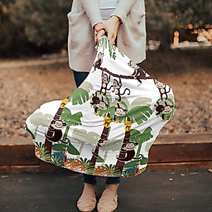 Car Seat Canopy Nursy Cover, Monkey Tree Jungle Zoo Multi Use Breastfeeding Scarf for Infant Carseat Canopy, Stroller, Shopping Cart, Highchair