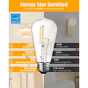 MASTERY MART 10 Pack Vintage LED Edison Bulbs, E26 Led Bulb 5.5W Equivalent to 60W, Dimmable, Soft White 2700K, High Brightness ST58 Antique LED Filament Bulbs, Clear Glass