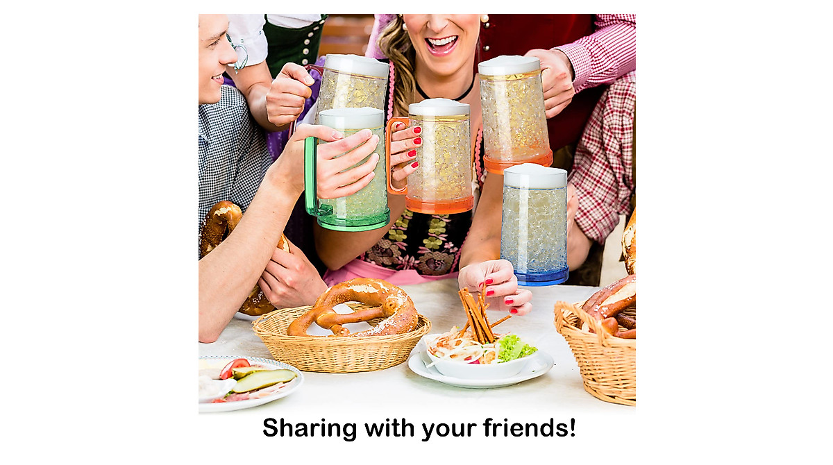 Insulated Freezer Beer Mugs - 6 Pack for Parties