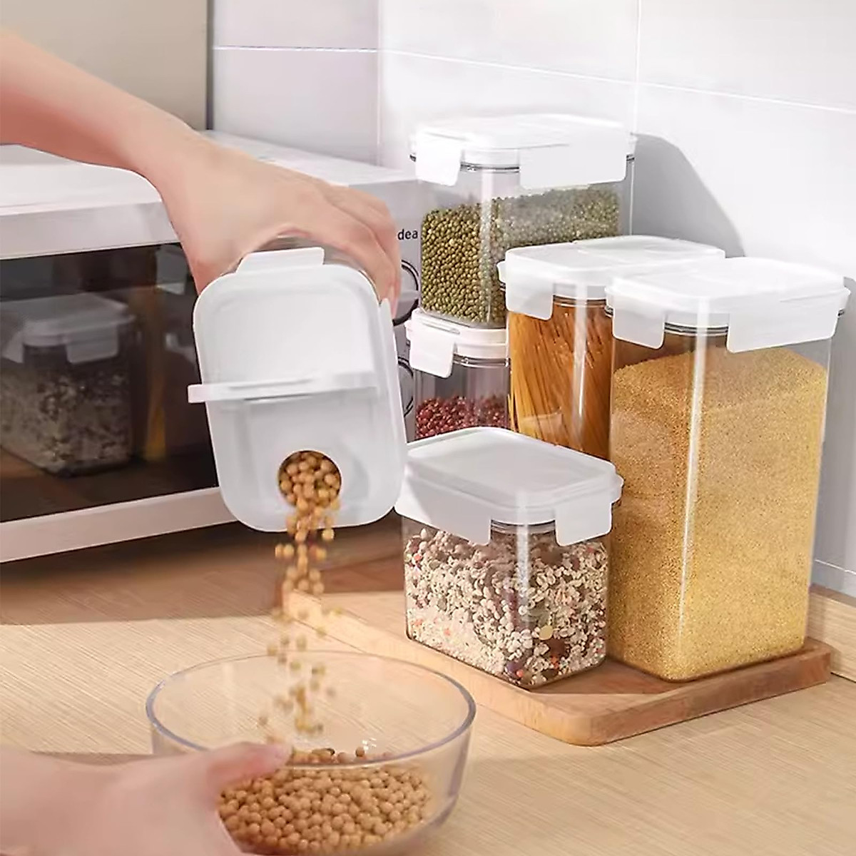 XhOSLAnd Cereal Containers Storage Set, 4 PCS Airtight Food Storage Containers with Flip-Top Lids, Plastic Cereal Organizer Dispenser for Kitchen, Pantry Organization Storage