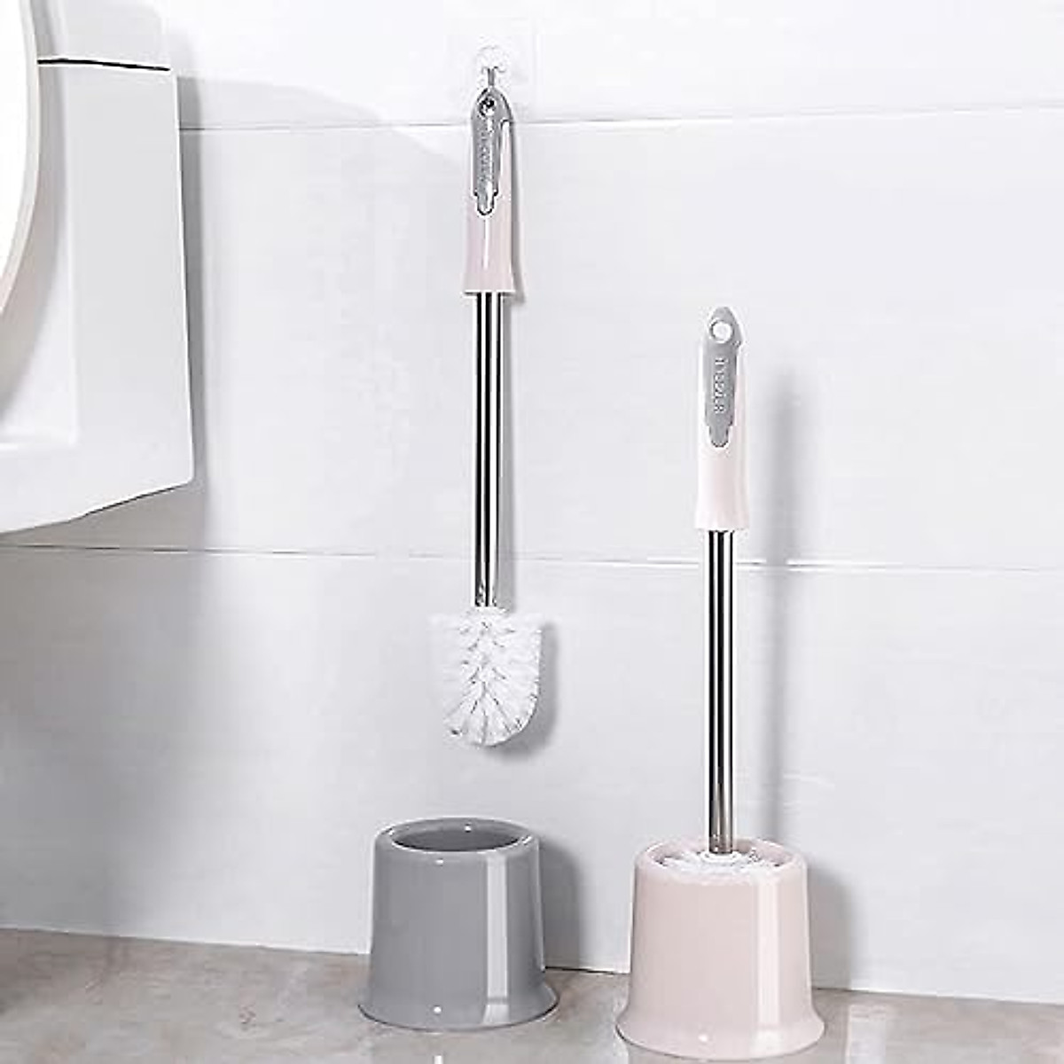 SAAKO Plastic Toilet Brush Lightweight Toilet Bowl Brush Replaceable Brush Head with Clip Toilet Cleaner Brush with Toilet Holder