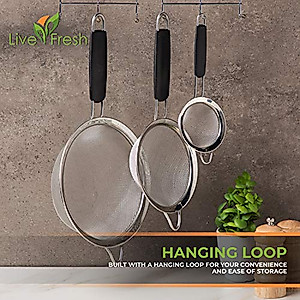 LiveFresh Fine Mesh Strainer Set - Rust Proof Stainless Steel with Non Slip Handles - Fine Mesh Sieve Set of 3