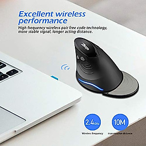 zelotes Wireless Vertical Mouse,2021 Ergonomic Design USB LED Optical Mouse with 6 Buttons and 3 Adjustable Sensitivity 1000/1600/2400 DPI for Computer,Black