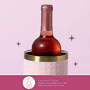 Paris Hilton Wine Bottle Chiller Set, Insulated Double Wall Chiller, Gold Winged Corkscrew Wine Bottle Opener, Diamond Wine Stopper, 3-Piece Set, Pink