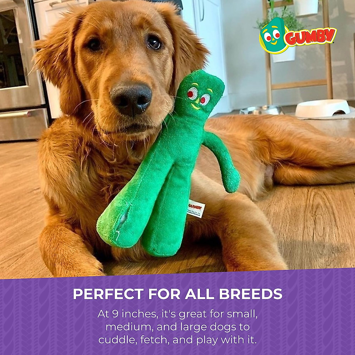 Multipet Gumby Plush Filled Dog Toy, Green, 9 inch (Pack of 1)