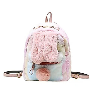 VTYUBX Bunny Backpack Cute Mini Backpack for Girl Teens Plush Rabbit Ears Carrot Satchel Fuzzy Bunny Purse Fluffy School bag (PinkG,Large)