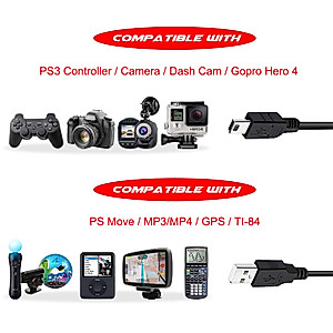 2Pack 10Ft PS3 Controller Charging Cable, Magnetic Ring Mini USB Data Charging Cord for Sony Playstation 3/ PS3 Slim/PS Move Controllers GoPro,HD,Dash Cam,MP3 Player Digital Cameras, TI-84 Plus