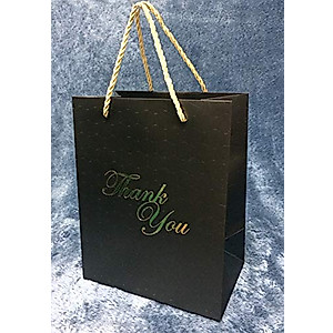 MODEENI 12 Black Thank You Bags with Handles 8x10 Gold Foil Medium Thank U Paper Gift Bags Luxury Event Shopping 8x5x10 Premium Quality Cute Matte Modern Embossed Birthday Merchandise Clothing Business Store Wedding Guests
