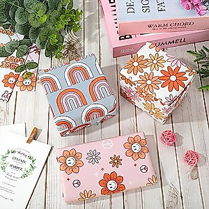 AnyDesign 12 Sheet Groovy Wrapping Paper Folded Flat Boho Rainbow Daisy Flower Rainbow Gift Wrap Paper Bulk Retro Art Paper for Birthday Wedding Baby Shower DIY Craft Gift Packing, 19.7 x 27.6 Inch