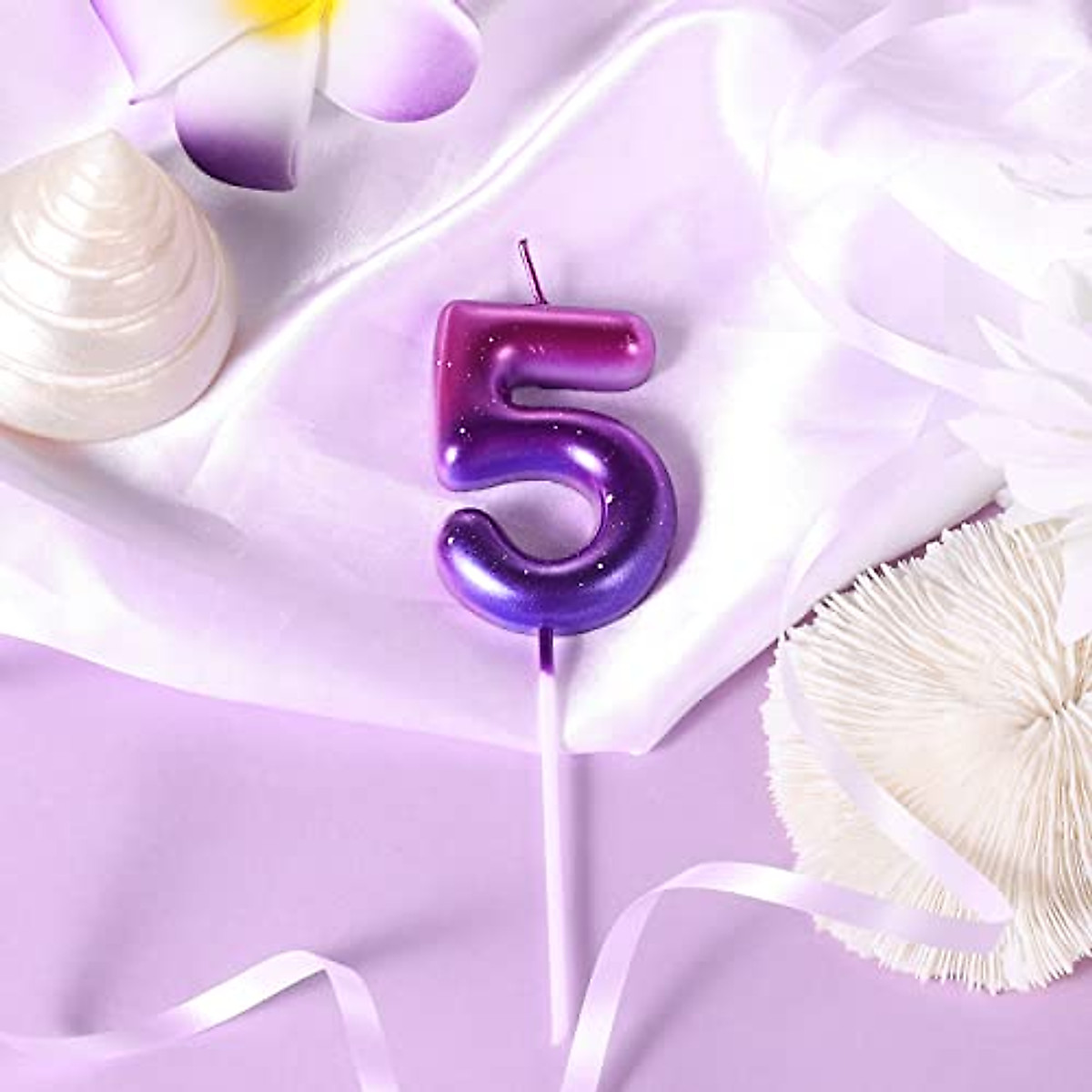 LUTER 2.36 Inches Purple and Blue Number Candle, Numeral Birthday Candles Galaxy Gradient Candles Wax Cake Toppers Decorations for Mermaid Themed Party Birthday Wedding Anniversary (5)