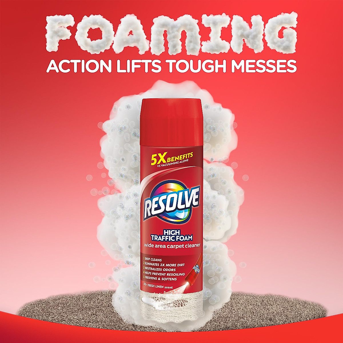 Resolve High Traffic Carpet Foam, 22 oz Can, Cleans Freshens Softens & Removes Stains