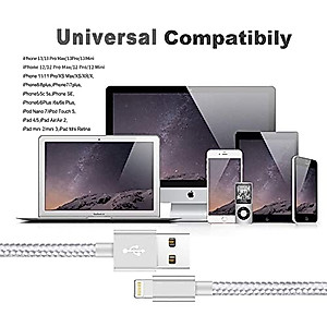 Ximytec iPhone Charger Cable [Mfi-Certified] 3Pack 10ft Nylon Braided High Speed USB Charging Cord Compatible with iPhone 12/11/XS/XR/X/8/7/6/5/iPad-SilverGray