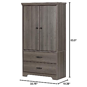 South Shore Versa 2-Door Armoire with Drawers, Gray Maple