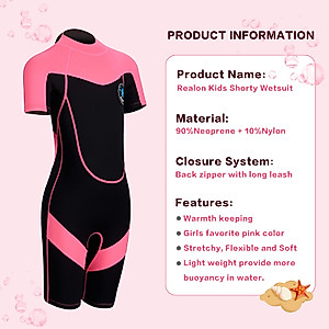 REALON Shorty Wetsuit Kids for Boys/Girls Shorty Baby One Piece Wet Suit 2mm Neoprene Wet Suit Shorty Back Zipper 3t to 12t Toddler/Infant Swimsuit for Surfing Snorkeling Swimming