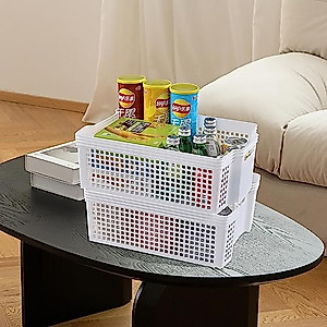 Obstnny 2-Pack White Stacking Storage Bin, Plastic Stackable Storage Basket, R