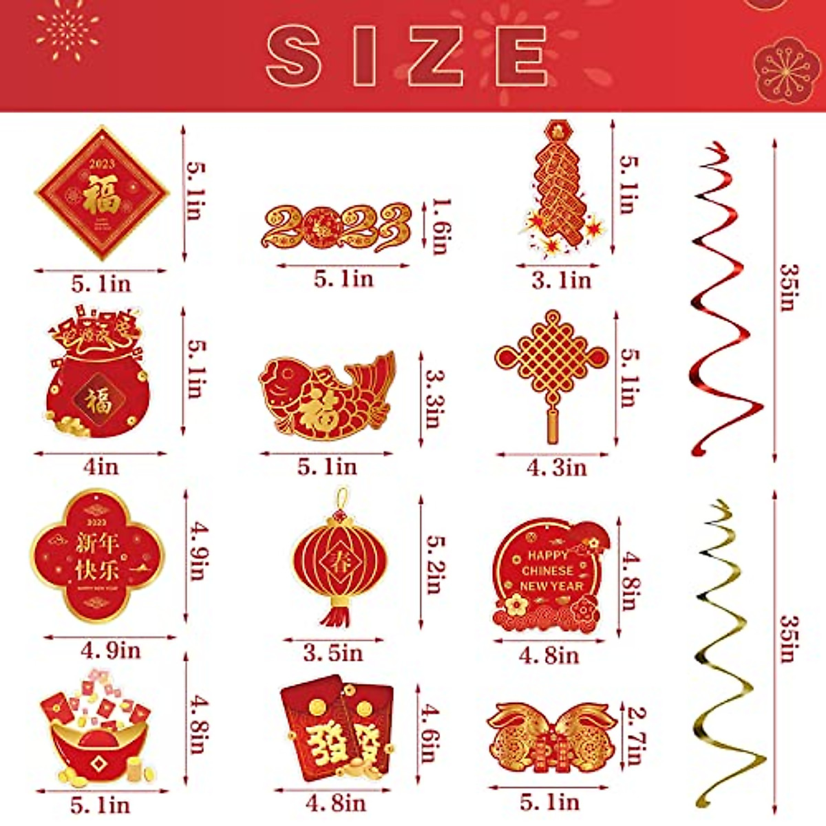 48 PCS Chinese New Year Decorations Hanging Swirls - Chinese New Year Party Hanging Decor - 2023 Festival of Rabbit Year Spring Festivals Supplies, Chinese New Party Decorations