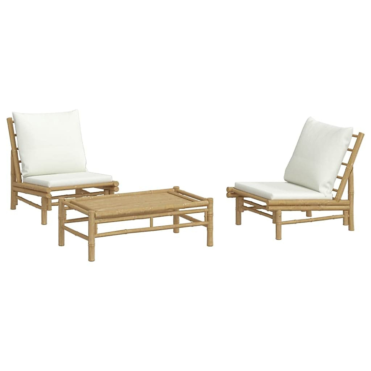 VRAXO 3 Piece Patio Lounge Set with Cream White Cushions Bamboo,Outdoor Furniture Sets-60.94lbs