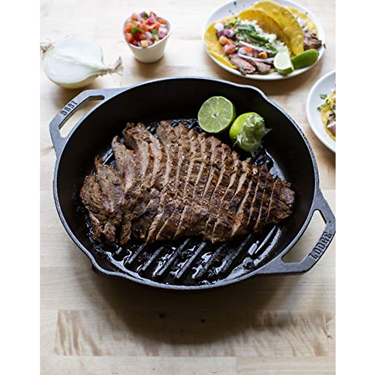 Lodge 12" Cast Iron Dual Handle Grill Pan, Black