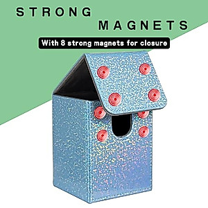 Dmoicols Sparkly Card Deck Box Holds 100+ Single Sleeved Cards,Leather Card Storage Case,MTG Commander Deck Box with 2 Dividers fit TCG CCG Magic Cards Vertical (Sparkly Light Blue Point)