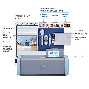 Brother ScanNCut SDX125E Electronic DIY Cutting Machine with Scanner, Make Custom Stickers, Vinyl Wall Art, Greeting Cards and More with 682 Included Patterns