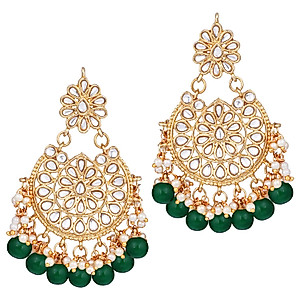 Aheli Elegant Indian Wedding Wear Faux Kundan Studded Choker Necklace with Maang Tikka Set Ethnic Fashion Jewelry for Women (Green Kundan & Pearl Drop)