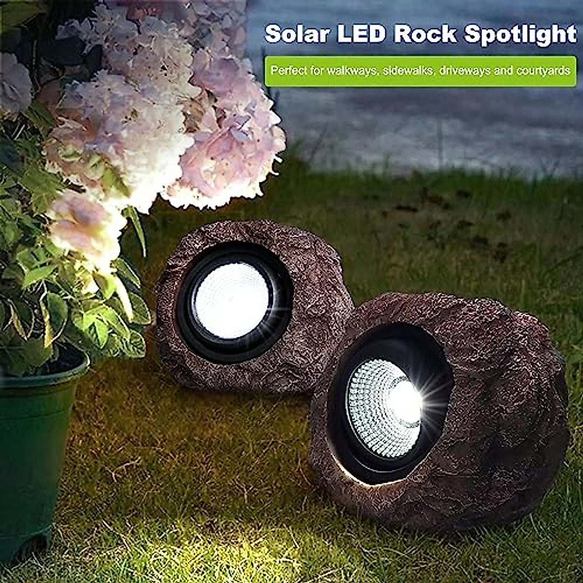 Timeflies Solar Rock Lights, 2 Pack Outdoor Decorative Garden Spot Lights for Pathway, Walkway, Yard, Landscape, Patio(Cool White)