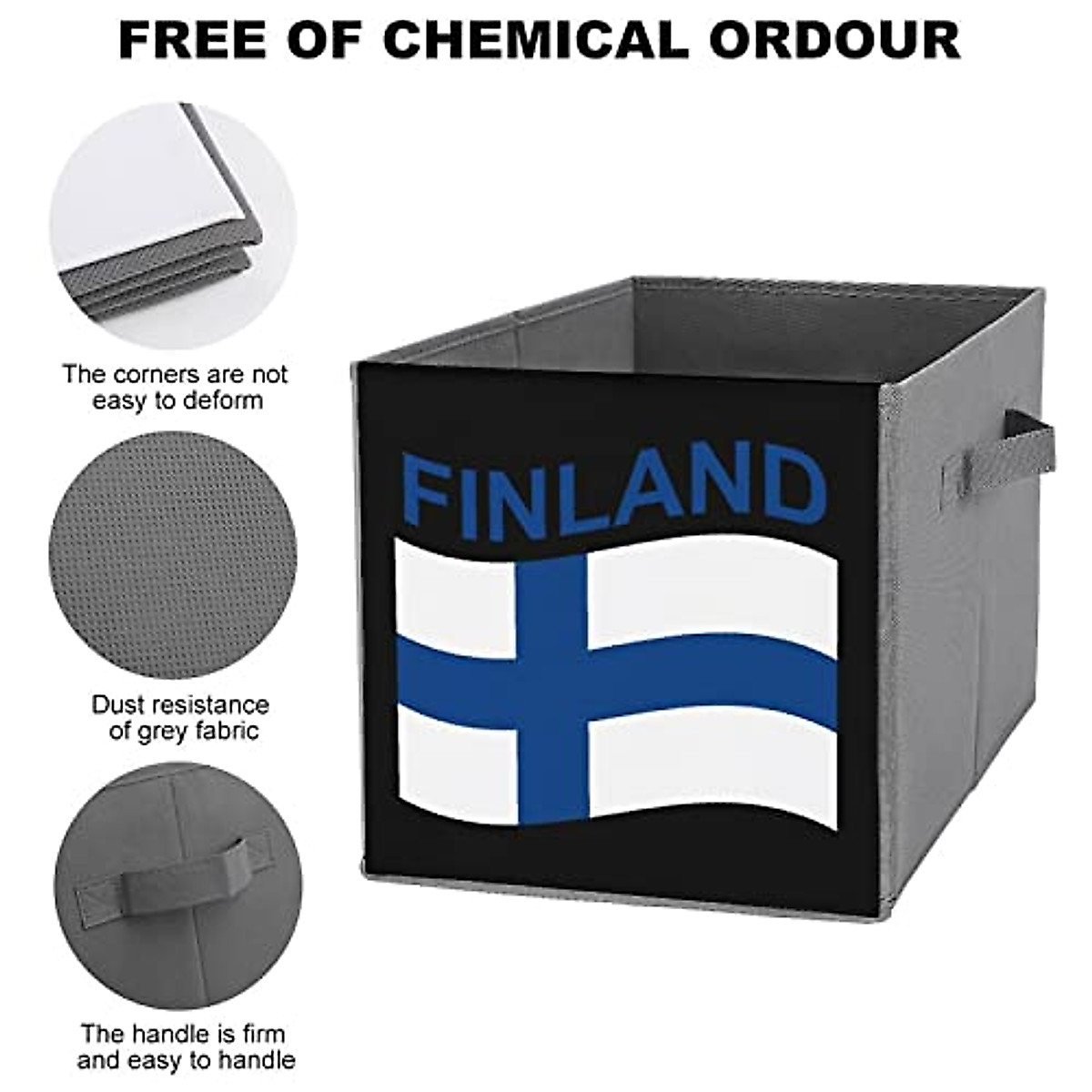 Flag of Finland Canvas Collapsible Storage Bins Cube Organizer Baskets with Handles for Home Office Car