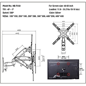 APAINI Spring Dual Arm 40-50" 8-16kg Full Motion Monitor Wall Bracket LCD Tv Mount Holder Support