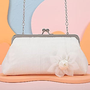 Fawziya Clutches Formal Handbag For Women Evening Satin Purse-White